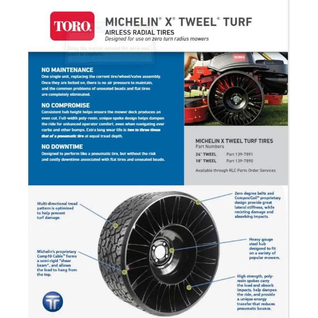 Toro/Michelin Tweel For Specific Titan HD Z Master & Grandstand Models ...